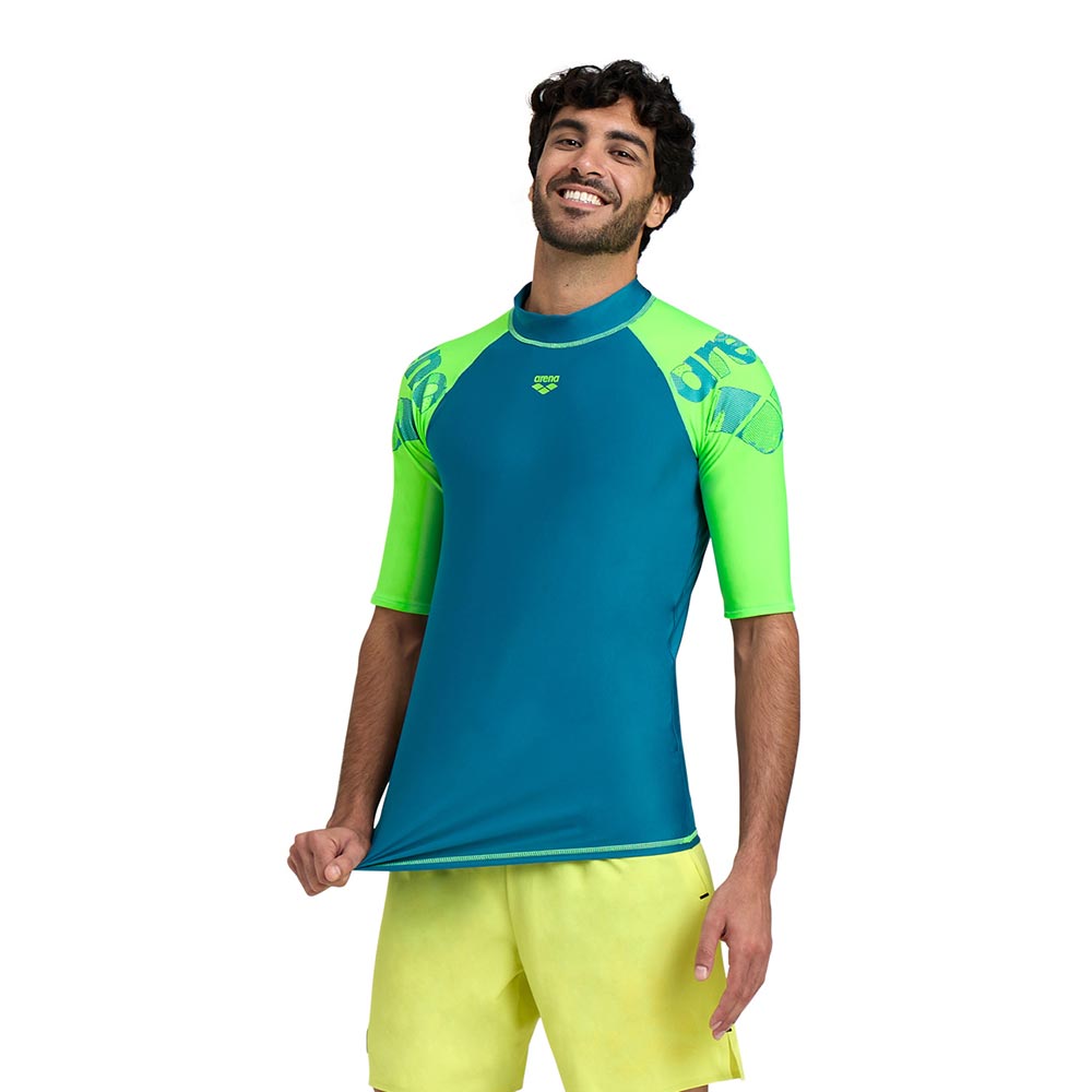 Arena Men's Graphic Short Sleeve Rash Top, Teal – Swim Safe Limited
